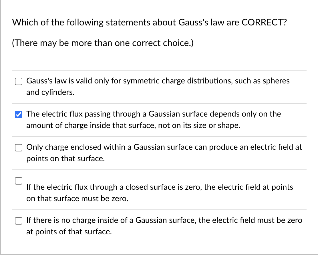 Solved Which of the following statements about Gauss's law | Chegg.com