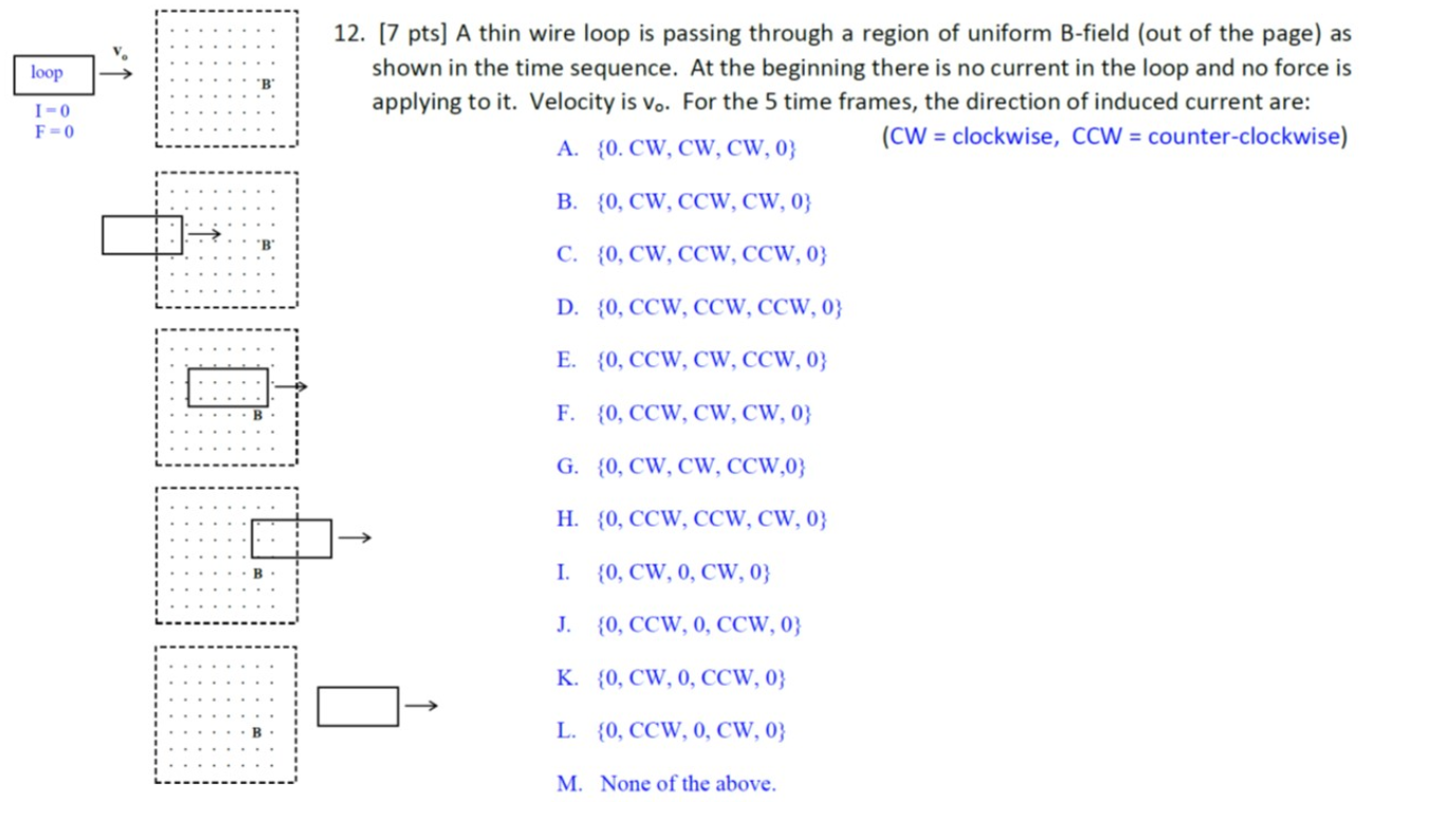 Solved loop 12. [7 pts) A thin wire loop is passing through | Chegg.com