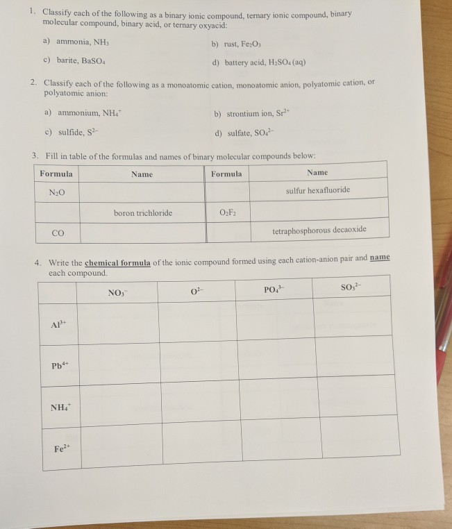 Solved Classify each of the following as a binary jonic | Chegg.com