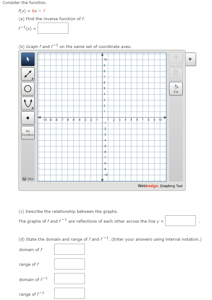 Solved Consider the function. f(x)=8x−7 (a) Find the inverse | Chegg.com