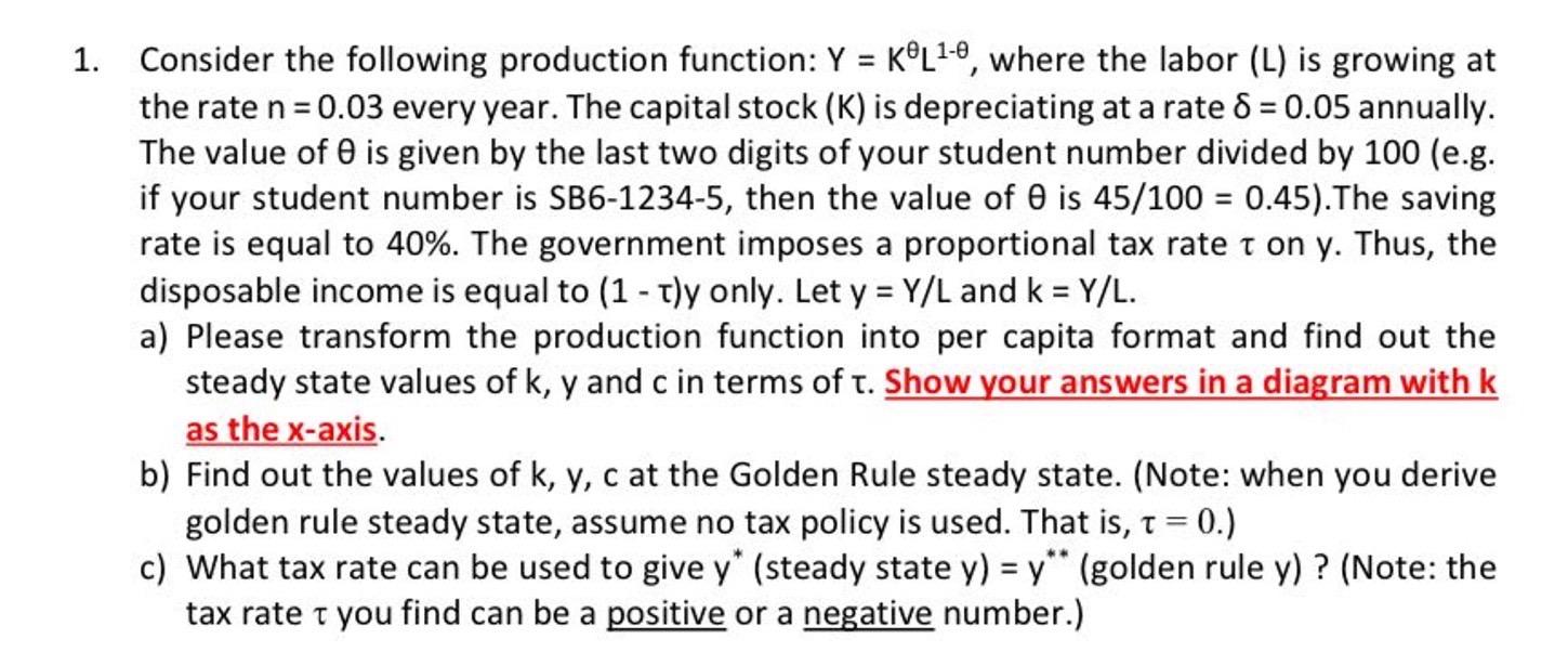 Solved 1 1. Consider the following production function: Y = | Chegg.com
