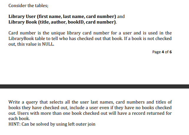 Solved Consider the tables; Library User (first name, last | Chegg.com