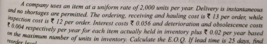 Solved A company uses an item at a uniform rate of 2,000 | Chegg.com