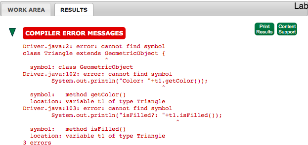 Lab WORK AREA RESULTS Print Content Results Support | Chegg.com
