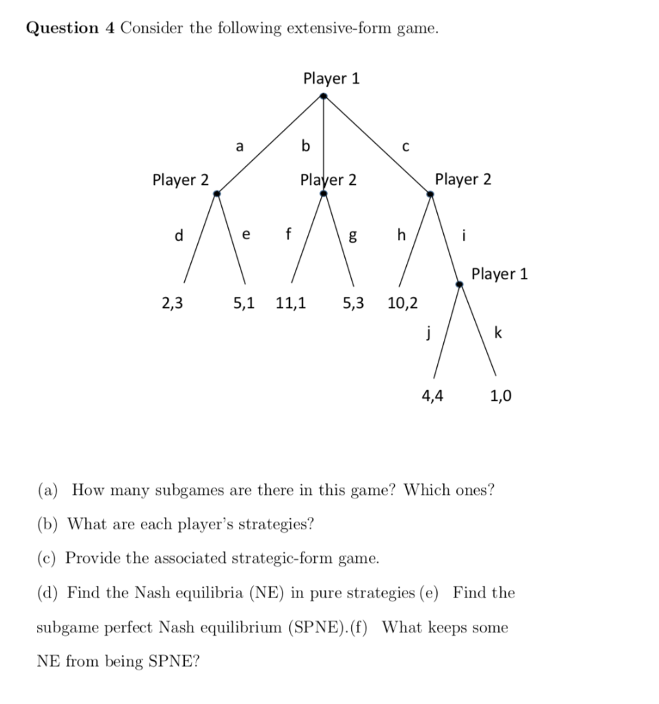 Question 4 Consider the following extensive-form | Chegg.com Question 4 Consider the following extensive-form | Chegg.com