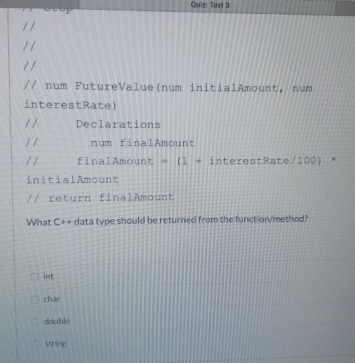 Solved for the following pseudocode what C++ data type | Chegg.com