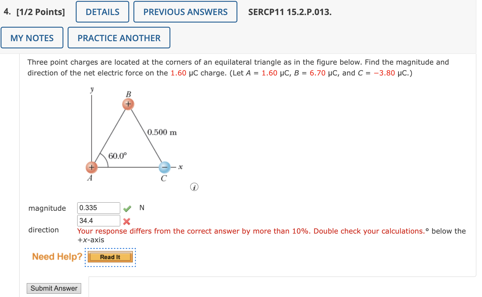 Solved Three point charges are located at the corners of an | Chegg.com