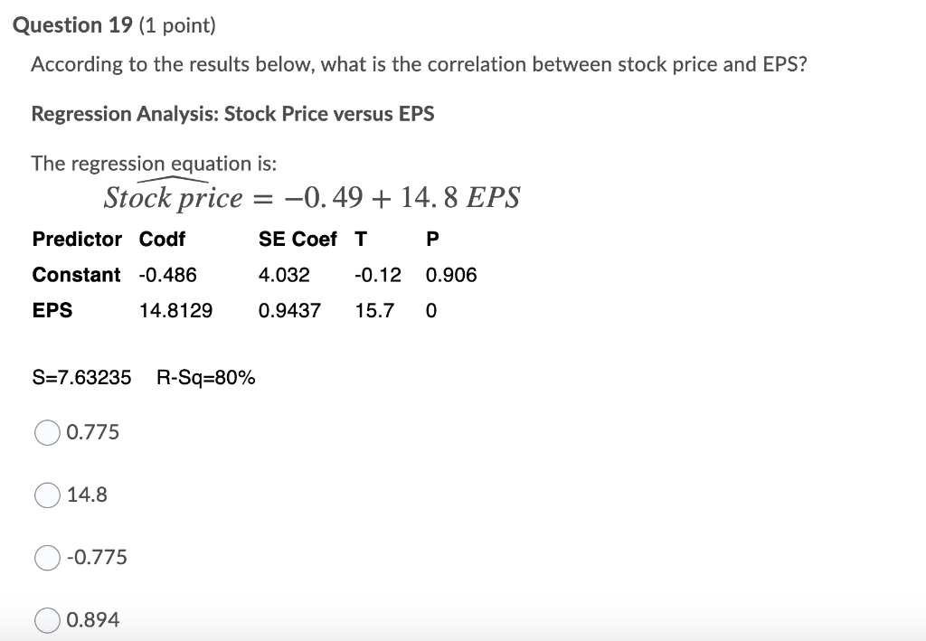 Solved Question 19 (1 point) According to the results below, | Chegg.com