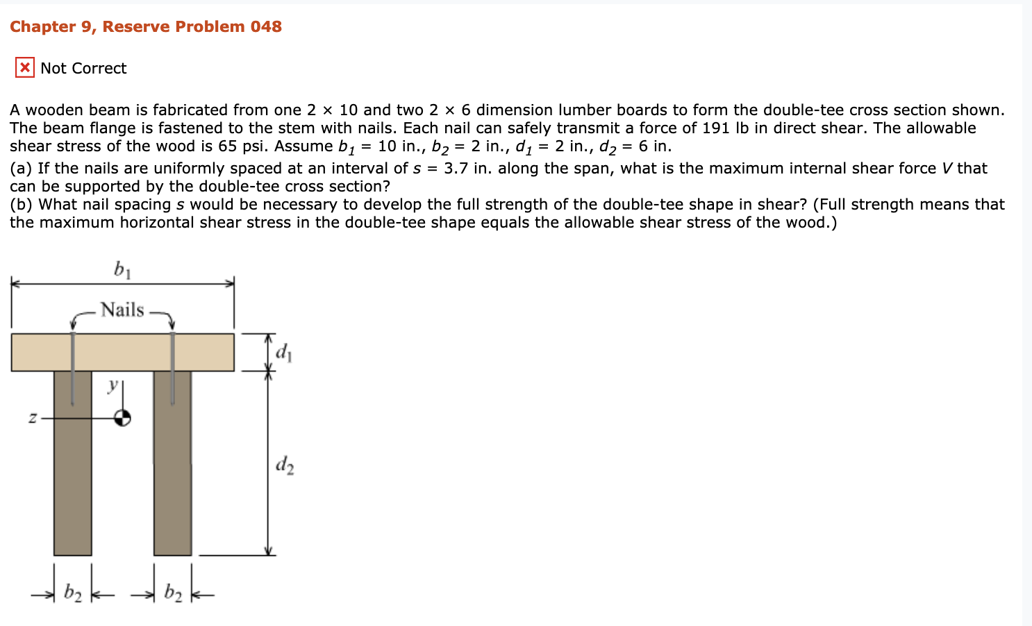 Solved Chapter 9, Reserve Problem 048 * Not Correct A wooden | Chegg.com
