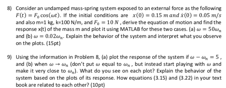 Solved 8) Consider an undamped mass-spring system exposed to | Chegg.com