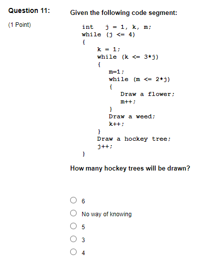 Solved Question 11: Given the following code segment: (1 | Chegg.com