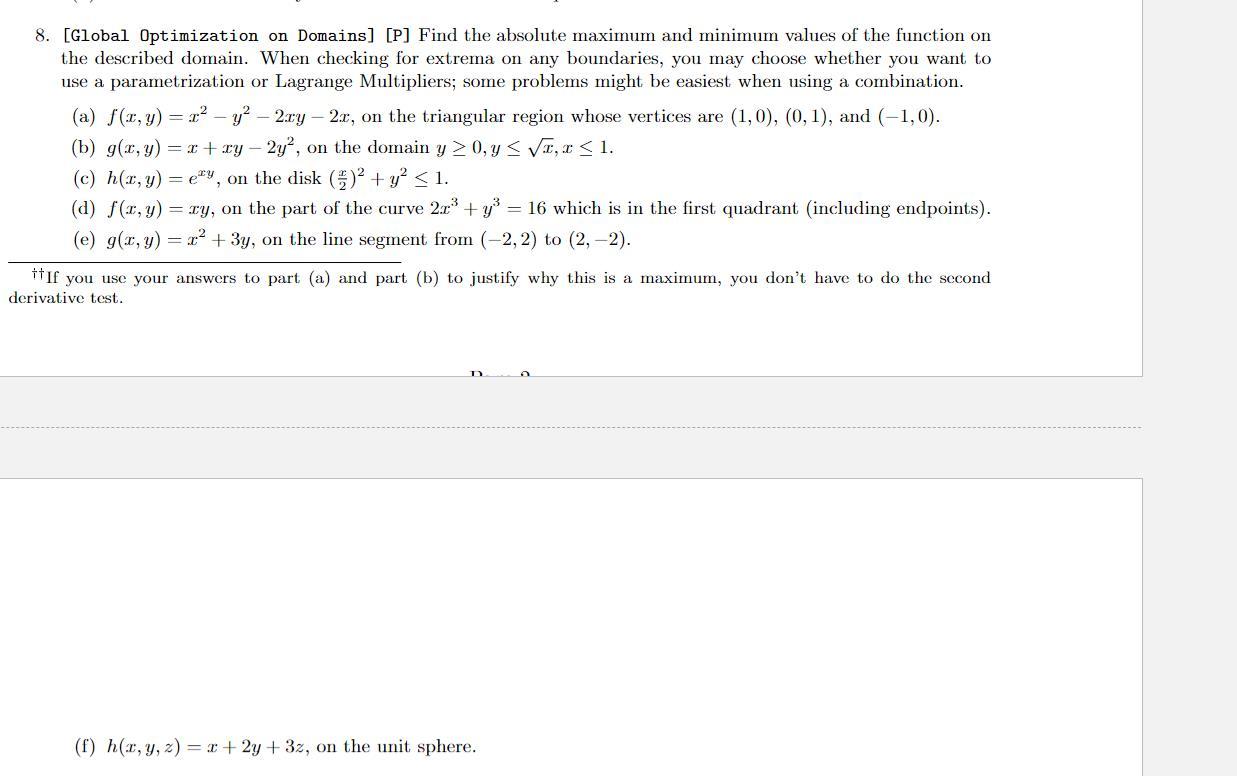 Solved 8. [Global Optimization on Domains] [P] Find the | Chegg.com