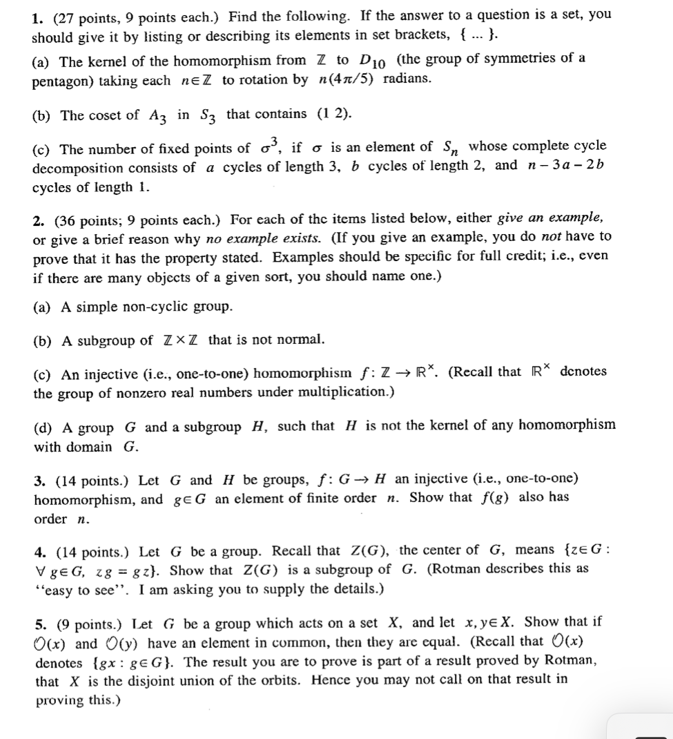 Solved 1. (27 points, 9 points each.) Find the following. If | Chegg.com