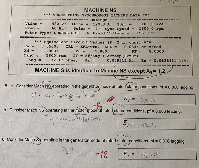 Solved MACHINE NS *** THREE-PHASE SYNCHRONOUS MACHINE DATA | Chegg.com