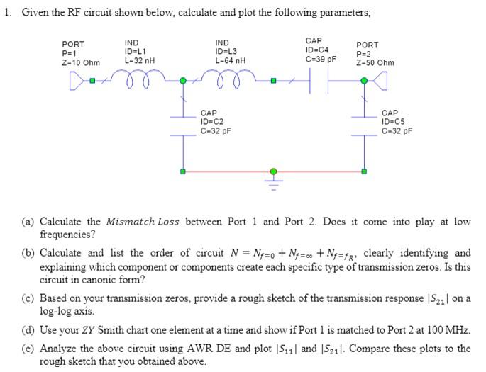 Solved 1. Given the RF circuit shown below, calculate and | Chegg.com