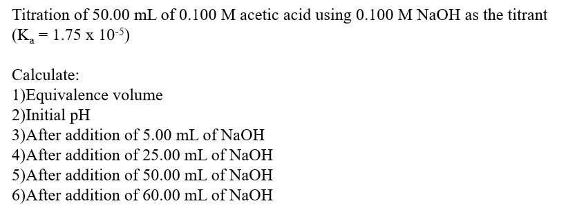Solved Titration of 50.00 mL of 0.100M acetic acid using | Chegg.com