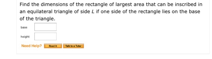 Solved Find the dimensions of the rectangle of largest area | Chegg.com