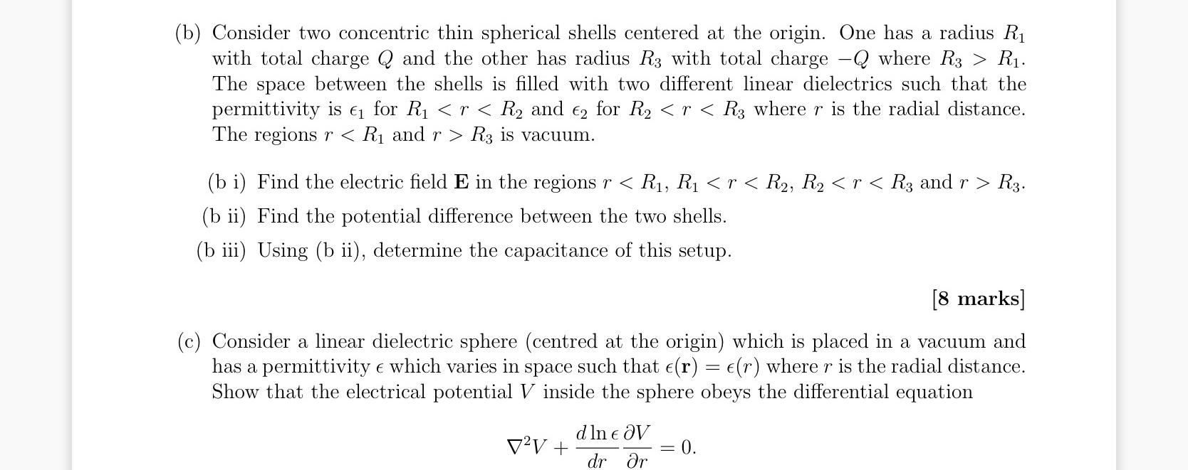 Solved (b) Consider two concentric thin spherical shells | Chegg.com
