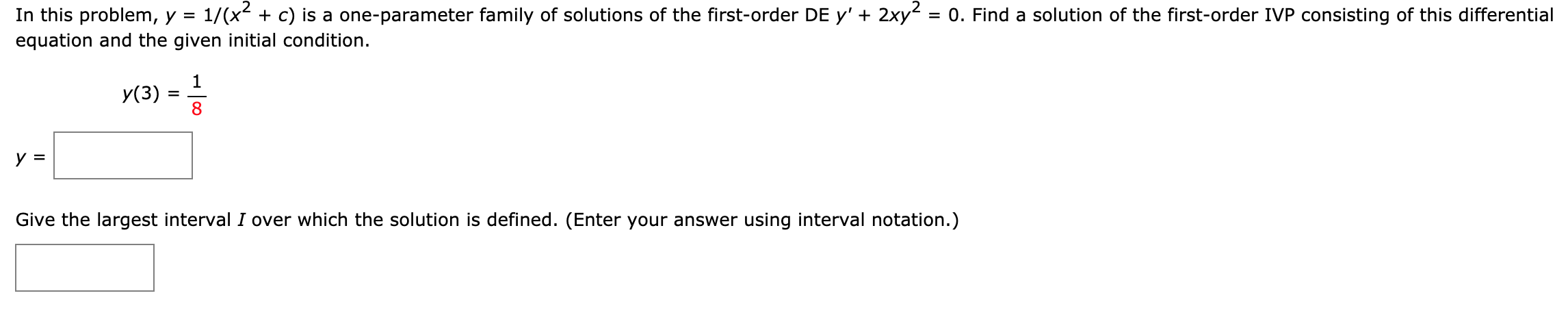 Solved In this problem, y = 1/(1 + ce X) is a one-parameter | Chegg.com