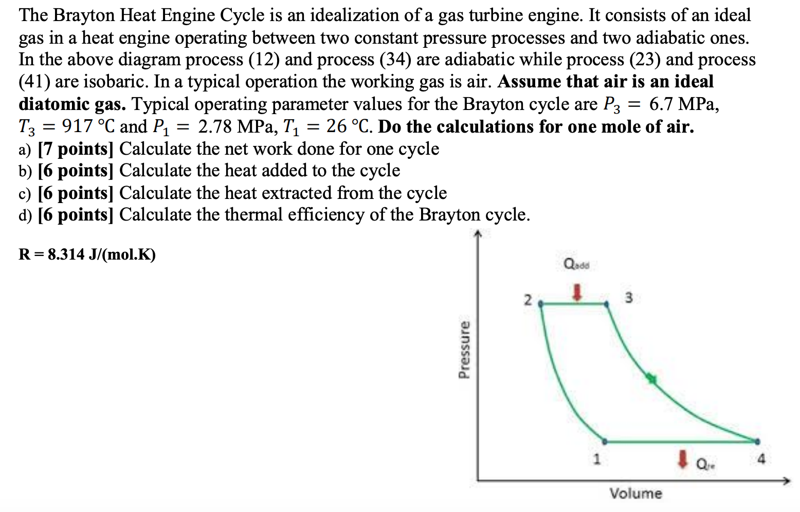 Solved = The Brayton Heat Engine Cycle is an idealization of | Chegg.com