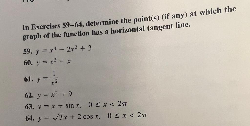 Solved In Exercises 59-64, determine the point(s) (if any) | Chegg.com