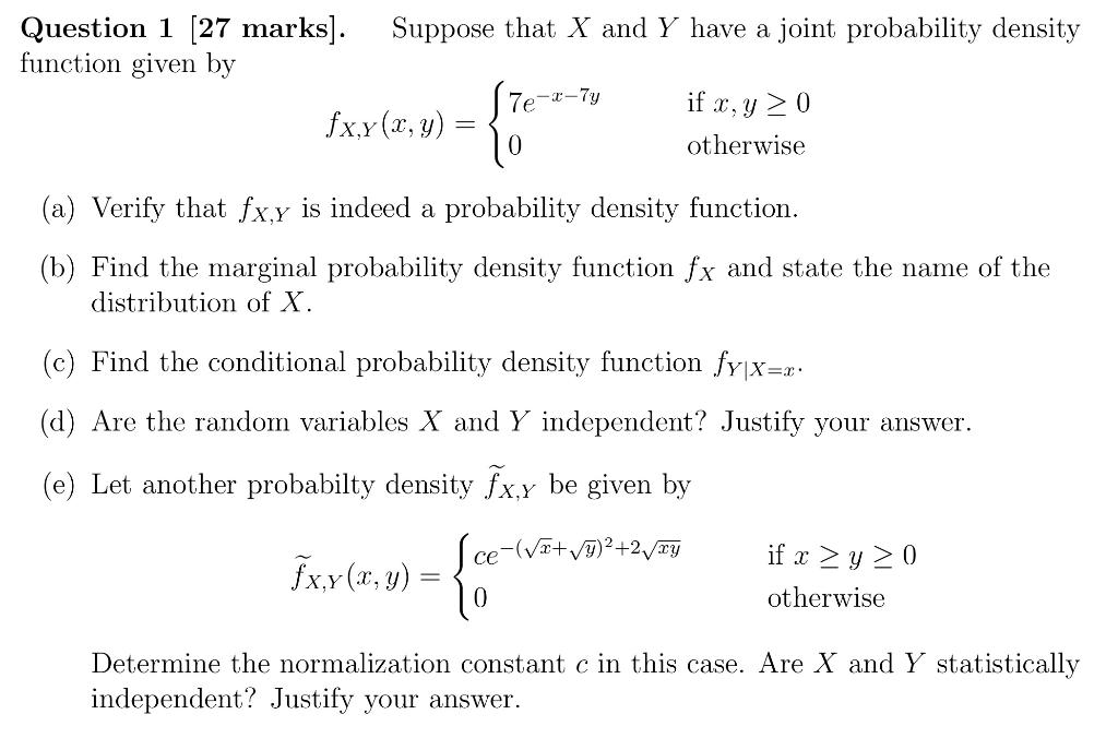 Question 1 [27 marks]. Suppose that X and Y have a | Chegg.com