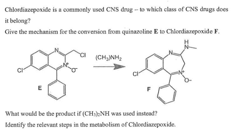 Solved Chlordiazepoxide is a commonly used CNS drug - to | Chegg.com