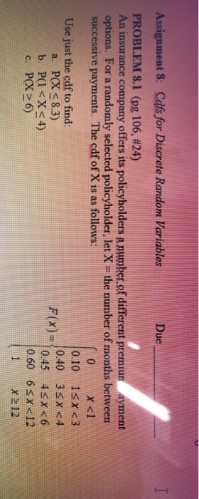 Solved Due Assignment S Cdfs For Discrete Random Variables 