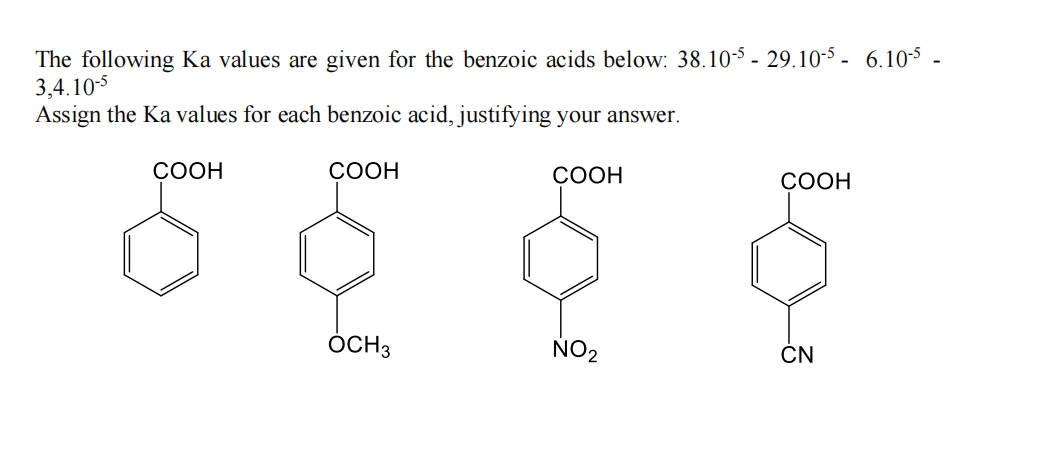 Solved The following Ka values are given for the benzoic | Chegg.com