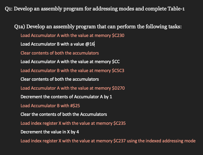 Solved Q1: Develop an assembly program for addressing modes | Chegg.com