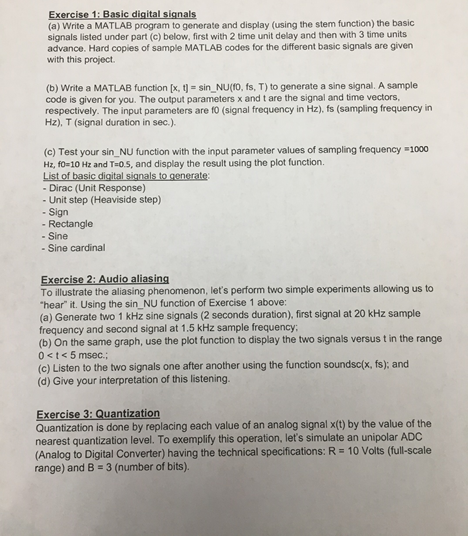 Exercise 1: Basic digital signals (a) Write a MATLAB | Chegg.com