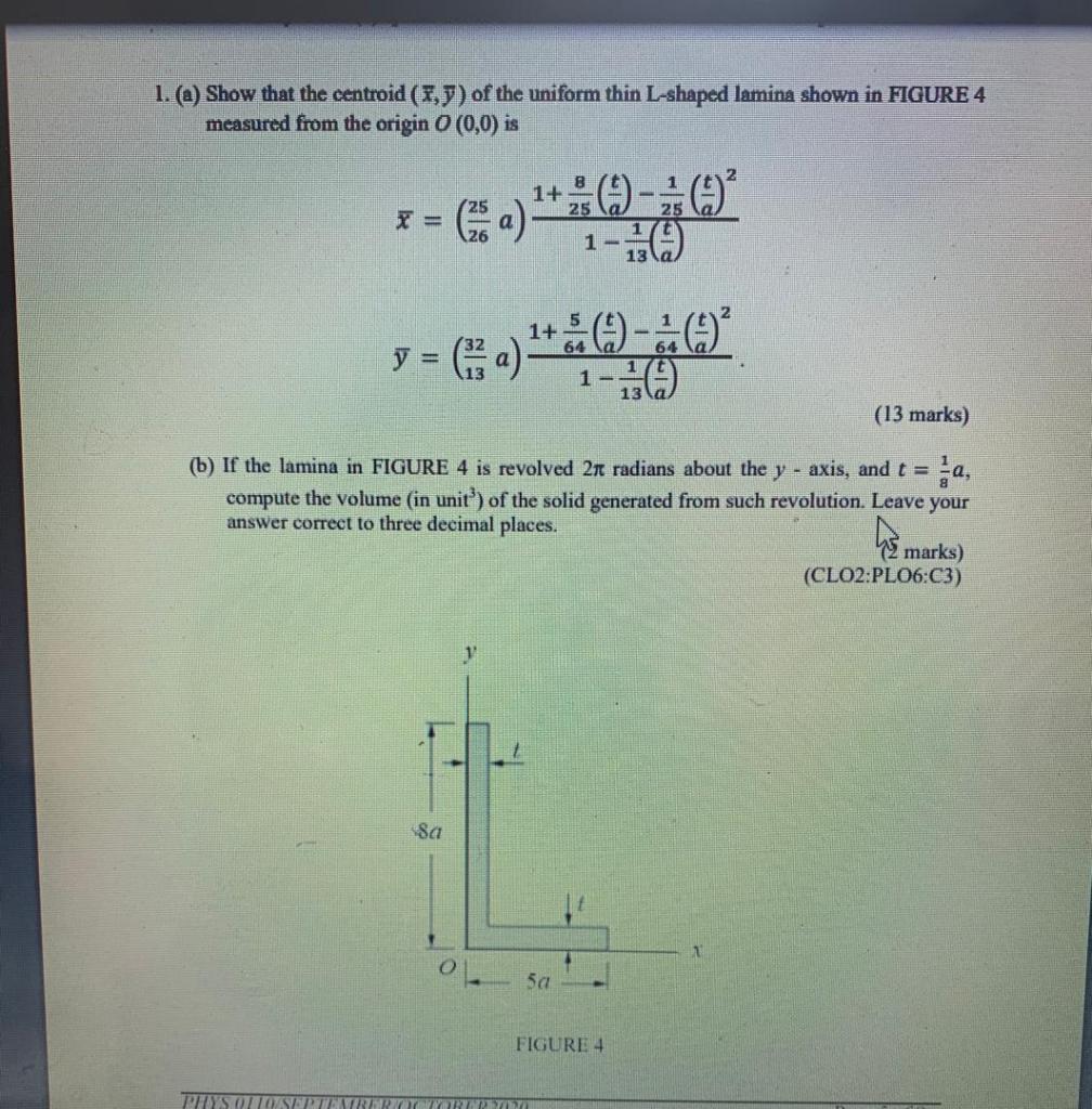 Solved 1. (@) Show that the centroid (x,y) of the uniform | Chegg.com