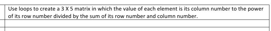 Solved Use loops to create a 3 X 5 matrix in which the value | Chegg.com
