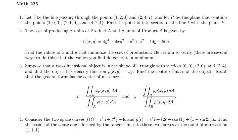 Solved 1. Let ℓ be the line passing through the points | Chegg.com
