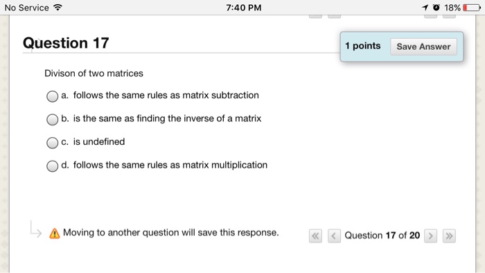 Solved Division of two matrices a. follows the same rules | Chegg.com