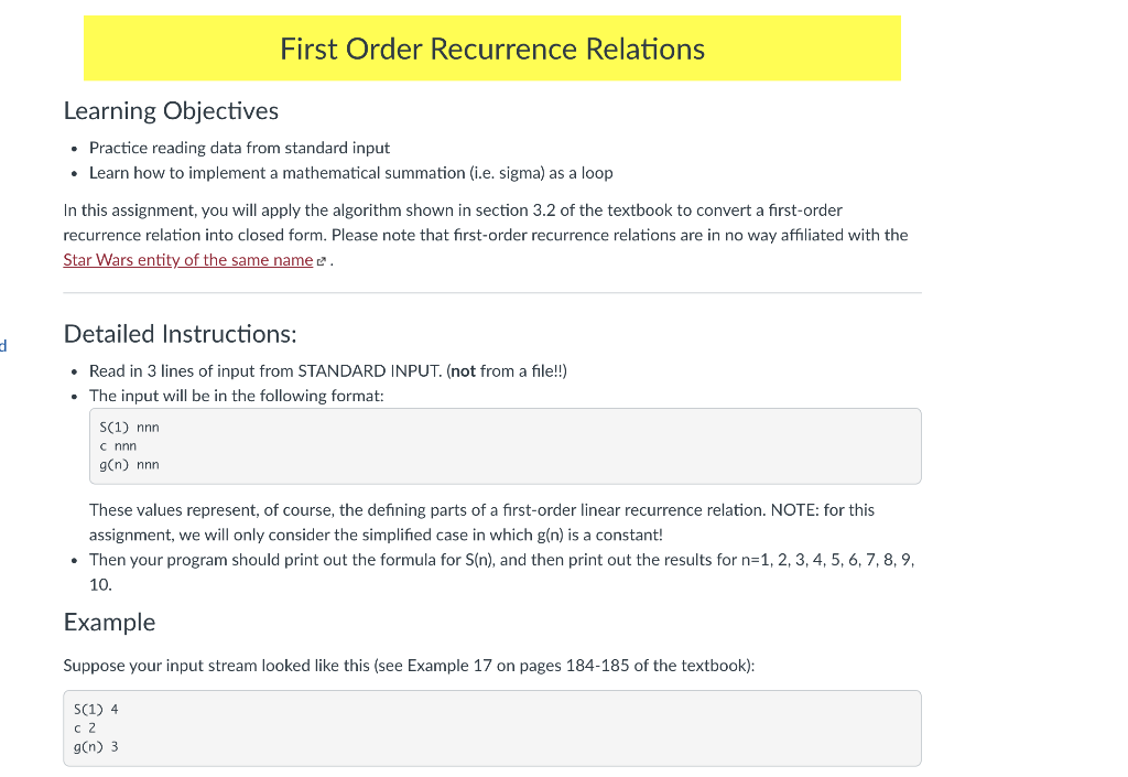 First Order Recurrence Relations Learning Objectives | Chegg.com