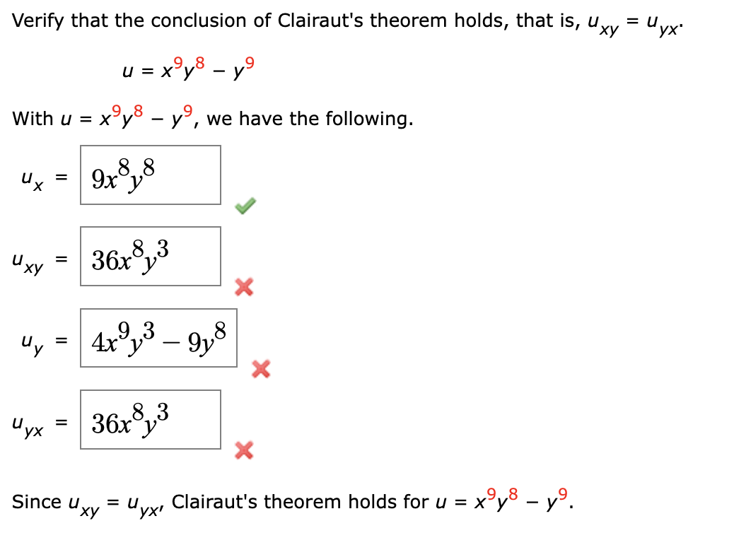 Solved Verify that the conclusion of Clairaut's theorem | Chegg.com