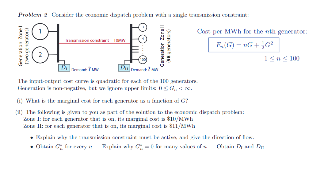 Problem 2 Consider the economic dispatch problem with | Chegg.com