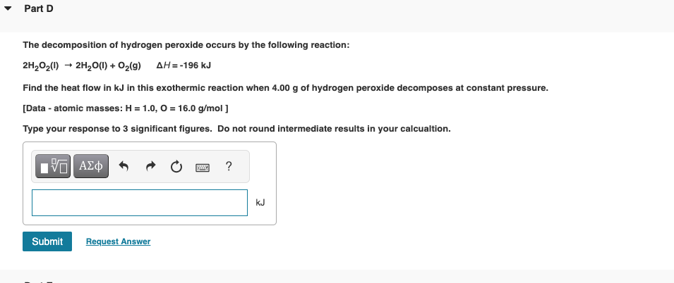 Solved The decomposition of hydrogen peroxide occurs by the | Chegg.com