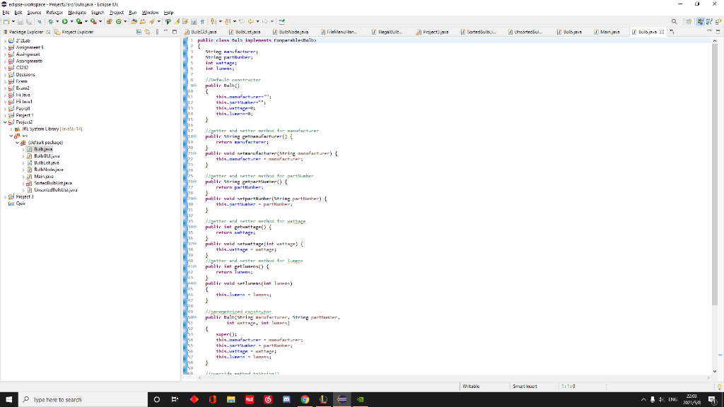 Solved eclipse-workspace - Project2/sit/Bulbj92 - Eclipse DE | Chegg.com
