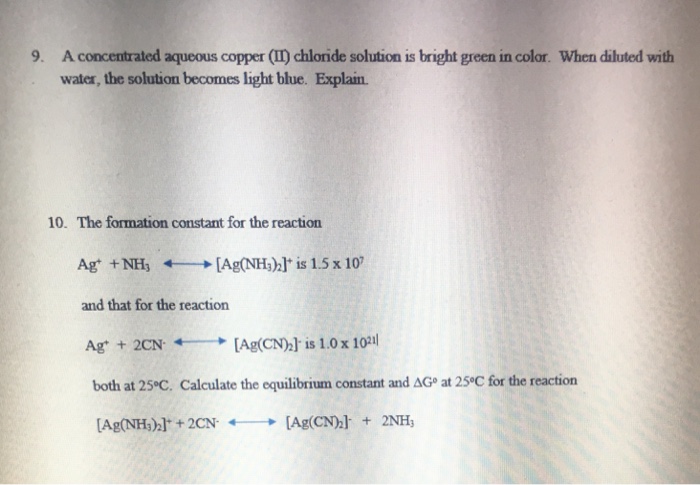 Solved A concentrated aqueous copper (II) chloride solution | Chegg.com