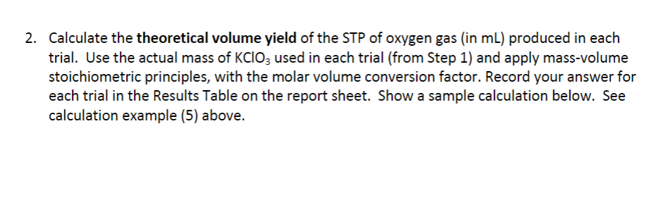 Solved 2. Calculate the theoretical volume yield of the STP | Chegg.com