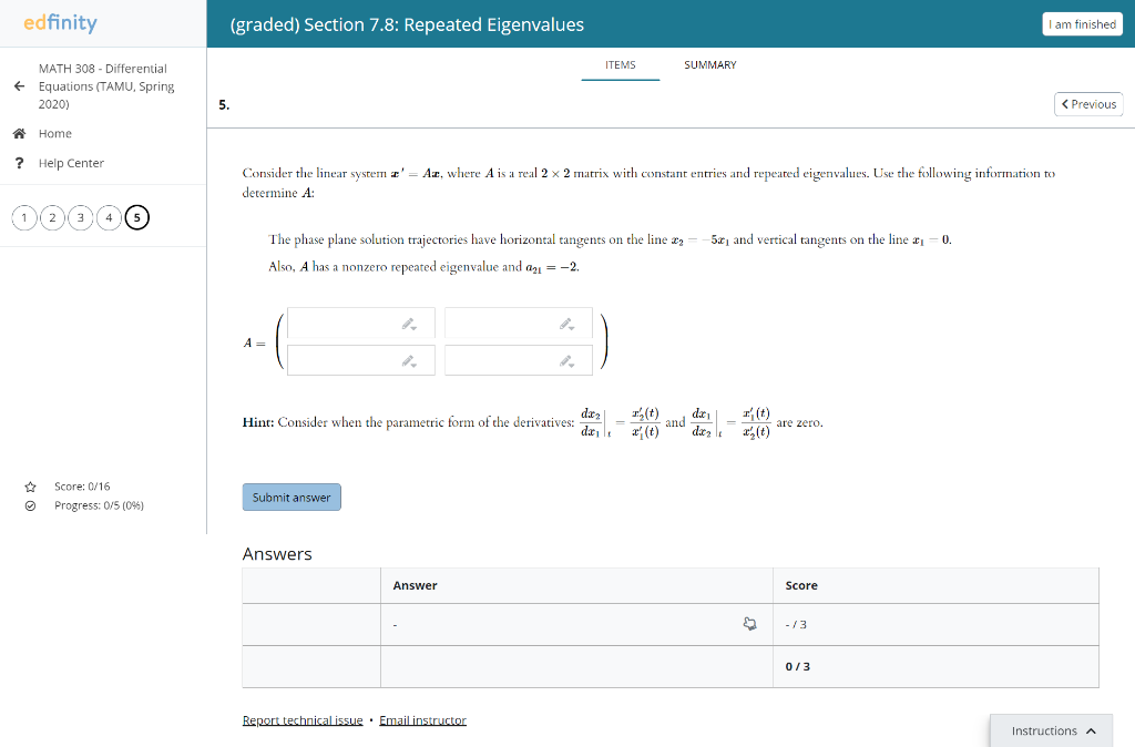 edfinity (graded) Section 7.8: Repeated Eigenvalues I | Chegg.com