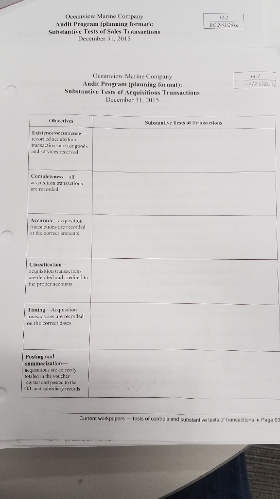 Solved Oceanview Marine Company Audit Program (planning | Chegg.com