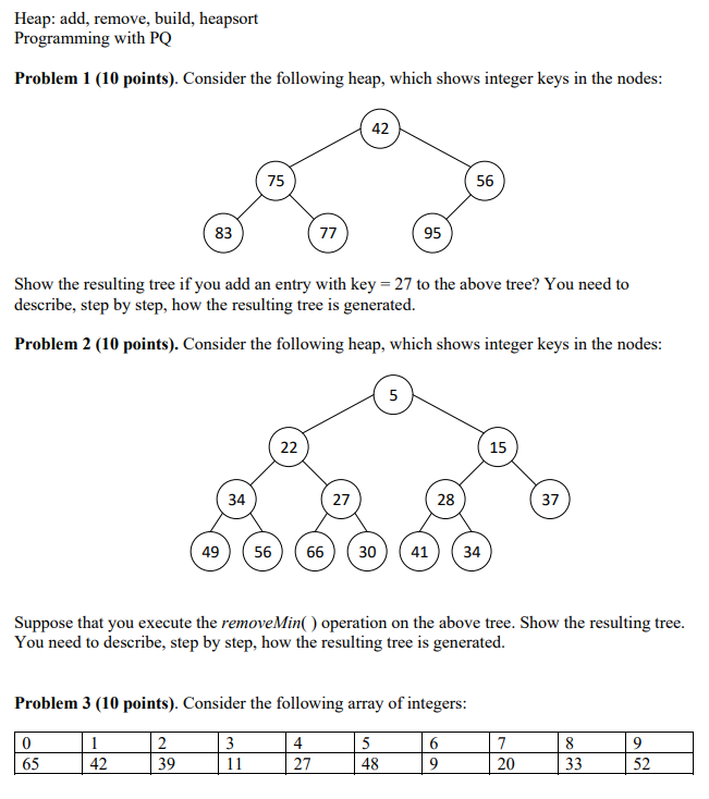Solved Heap: add, remove, build, heapsort Programming with | Chegg.com