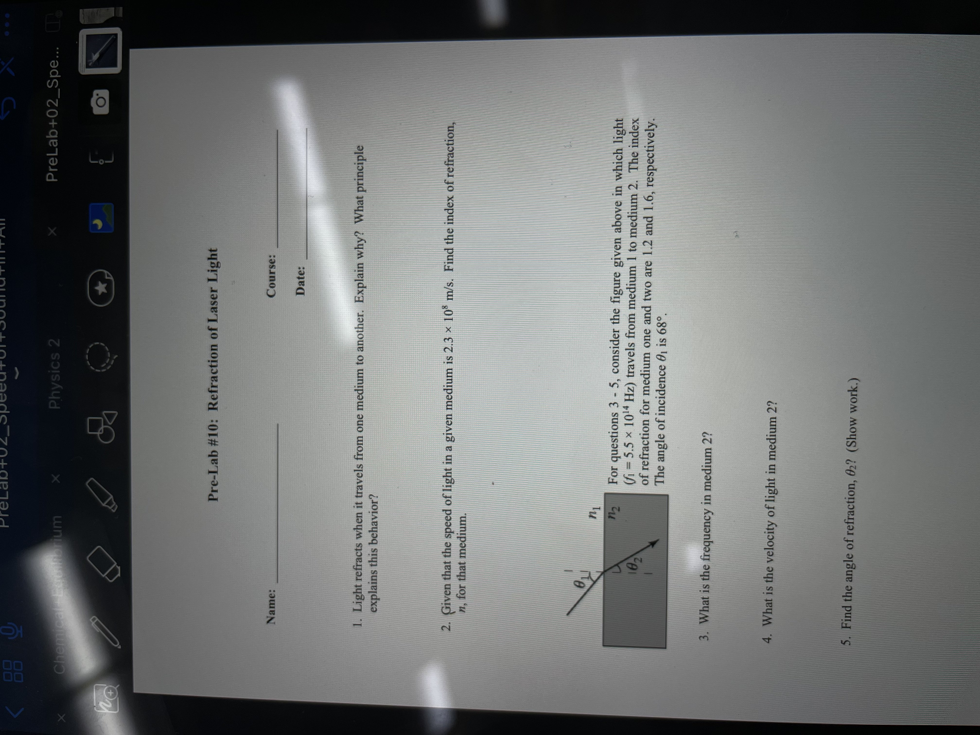 Solved 1. Light refracts when it travels from one medium to | Chegg.com