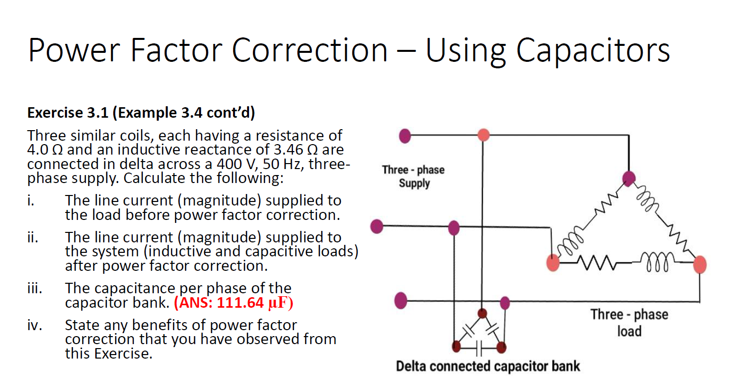 Solved Power Factor Correction - Using Capacitors | Chegg.com
