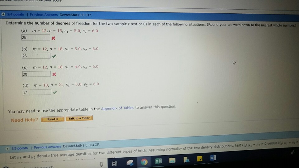 Solved O 214 points | Previous Answers DevoreStat9 9.E 017 | Chegg.com
