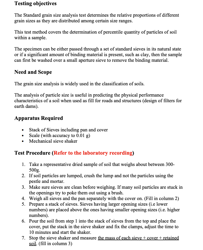 Solved Soil classification The recommended standard for soil | Chegg.com