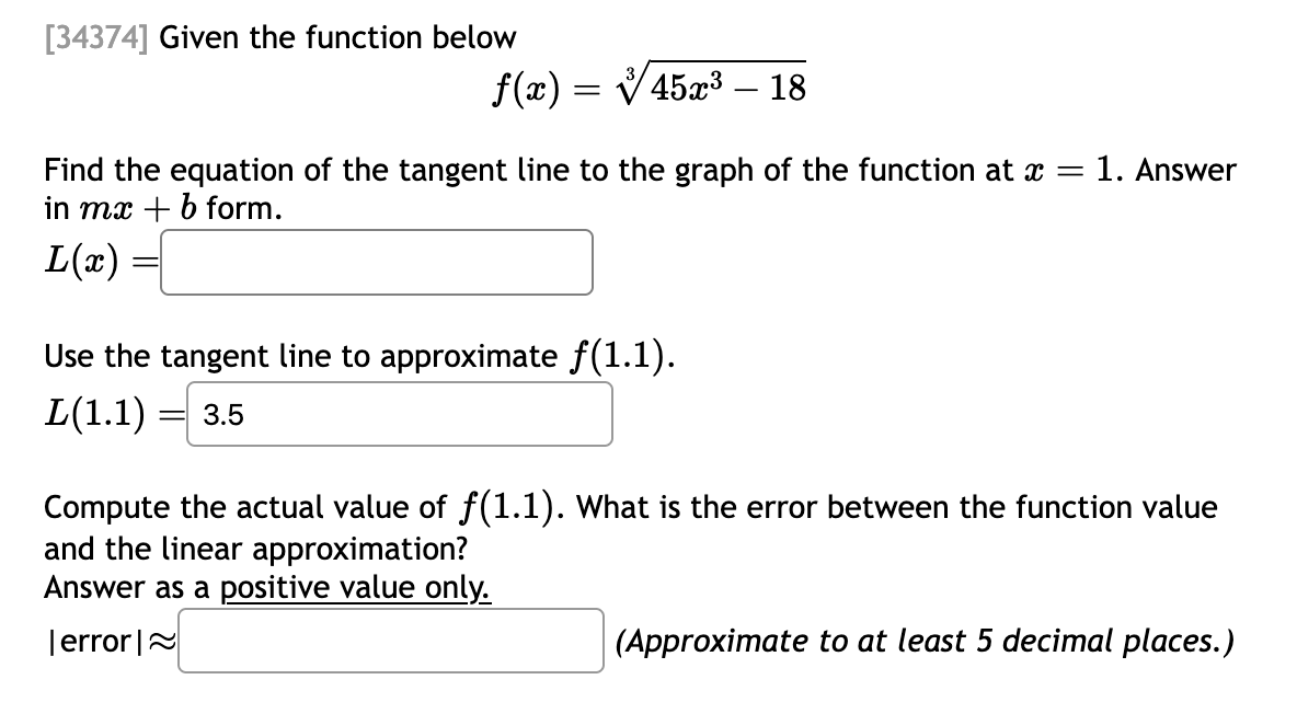 Solved [34374] ﻿Given the function belowf(x)=45x3-183Find | Chegg.com